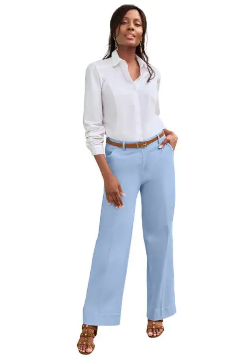 JESSICA LONDON Stretch Cotton Chino Wide-leg Trousers - Azure Mist