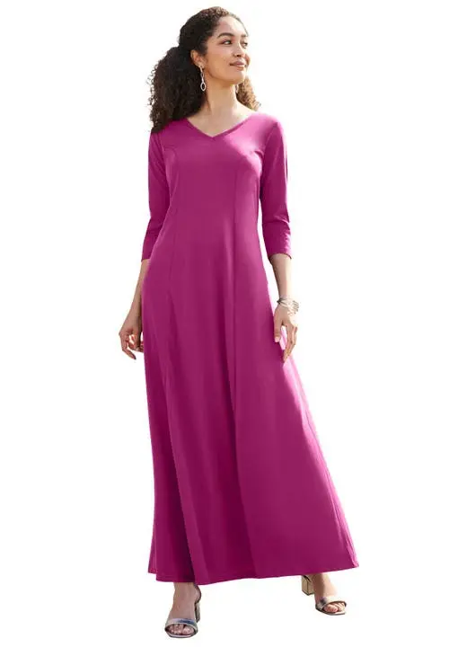 JESSICA LONDON Double-v Maxi Dress - Raspberry