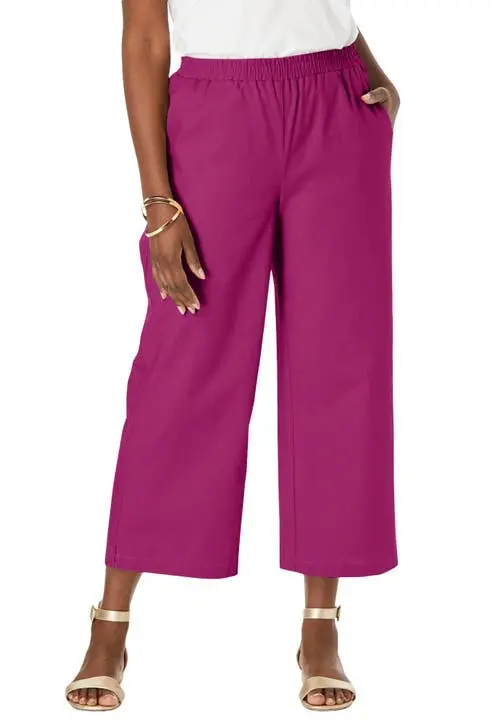 JESSICA LONDON Wide Leg Linen Crop Pant - Raspberry