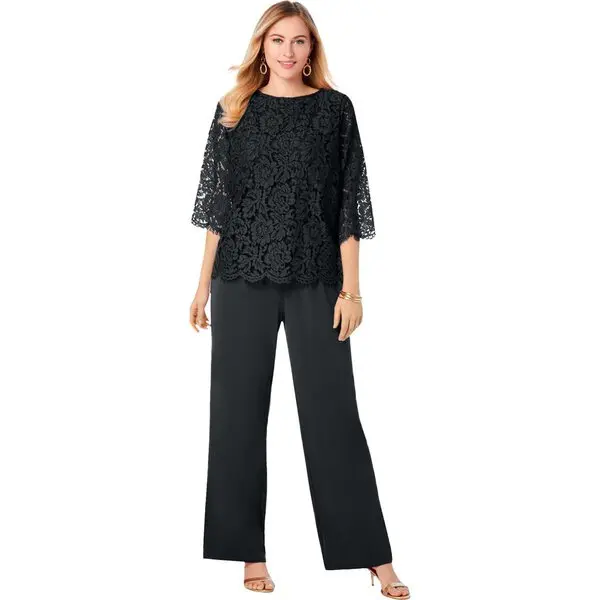 JESSICA LONDON Lace Popover Jumpsuit - Black