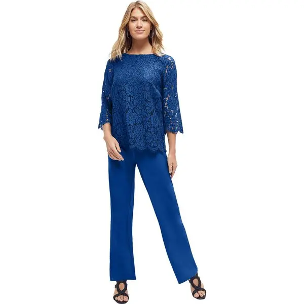 JESSICA LONDON Lace Popover Jumpsuit - Dark Sapphire