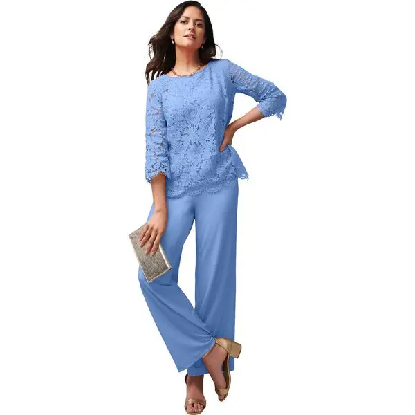JESSICA LONDON Lace Popover Jumpsuit - French Blue