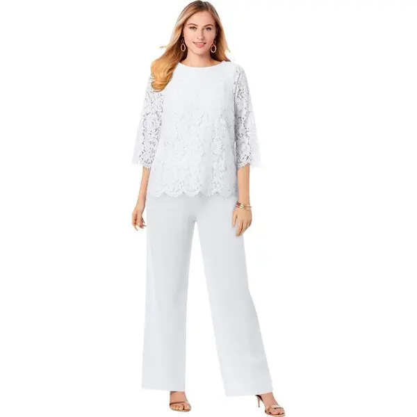 JESSICA LONDON Lace Popover Jumpsuit - White