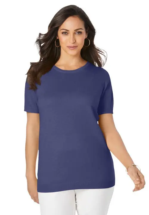 JESSICA LONDON Fine Gauge Crewneck Knit Shell - Deep Dusk