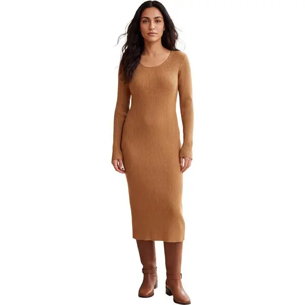 JESSICA LONDON Scoop-neck Sweater Dress - Brown Maple