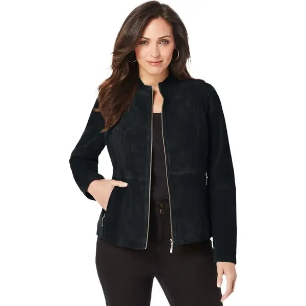 JESSICA LONDON Suede Zip-front Jacket - Black