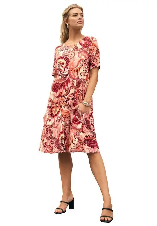 JESSICA LONDON Stretch Knit A-line Dress - Pink Orange Paisley
