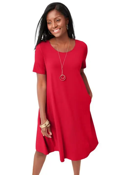 JESSICA LONDON Stretch Knit A-line Dress - Vivid Red