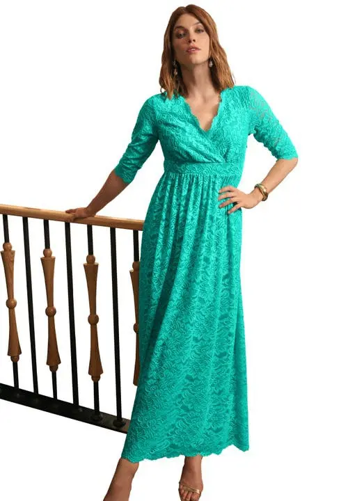JESSICA LONDON Stretch Lace Maxi Dress - Deep Teal