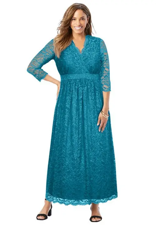JESSICA LONDON Stretch Lace Maxi Dress - Deep Teal