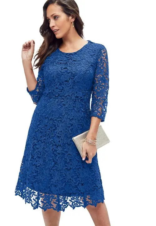 JESSICA LONDON Lace Fit & Flare Dress - Dark Sapphire