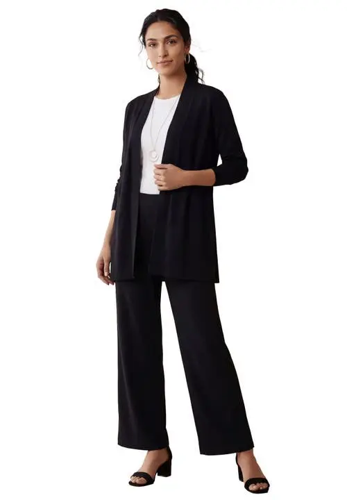 JESSICA LONDON Stretch Knit Open Front Cardigan - Black