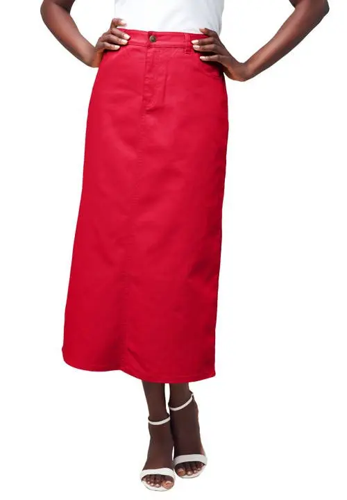 JESSICA LONDON Stretch Denim Midi Skirt - Vivid Red