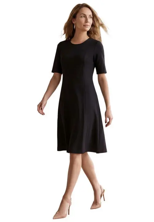 JESSICA LONDON Stretch Ponte Flare Dress With Scoop Neck - Black