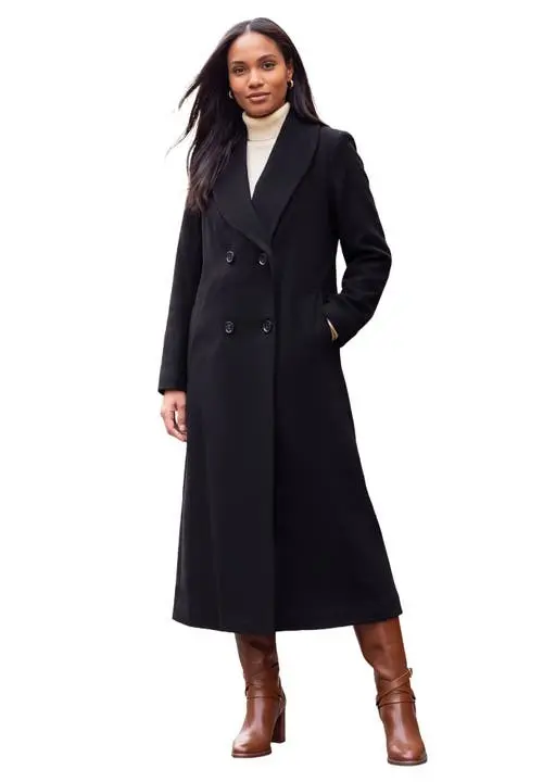 JESSICA LONDON Long Wool Blend Shawl Collar Coat - Black