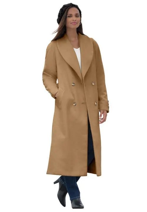JESSICA LONDON Long Wool Blend Shawl Collar Coat - Soft Camel
