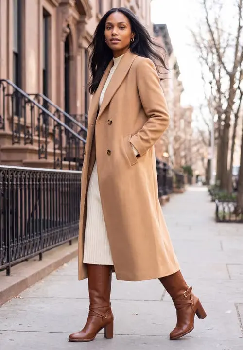 JESSICA LONDON Long Wool Blend Shawl Collar Coat - Soft Camel