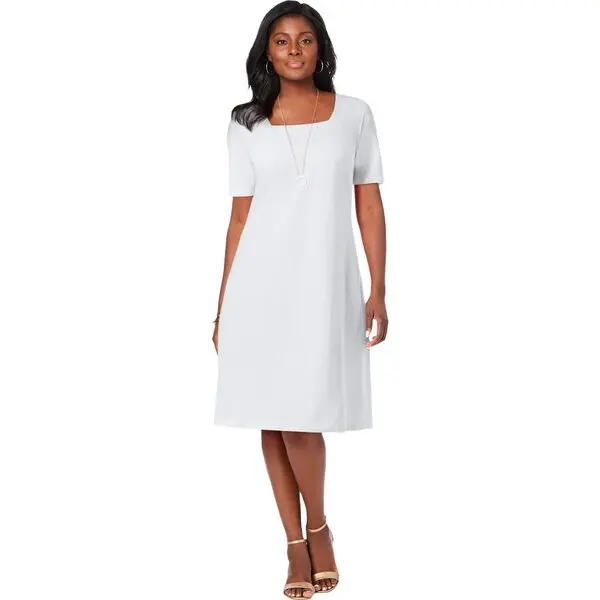 JESSICA LONDON Stretch Cotton Square Neck Midi Dress - White
