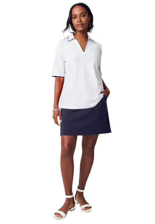 JESSICA LONDON Stretch Cotton Polo T-shirt - Navy White