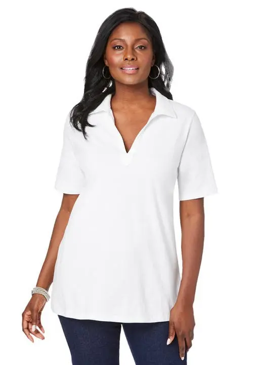 JESSICA LONDON Stretch Cotton Polo T-shirt - White