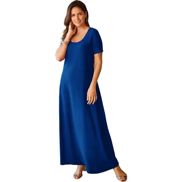 JESSICA LONDON Petite Stretch Cotton T-shirt Maxi Dress - Dark Sapphire