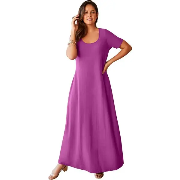 JESSICA LONDON Stretch Cotton T-shirt Maxi Dress - Deep Orchid