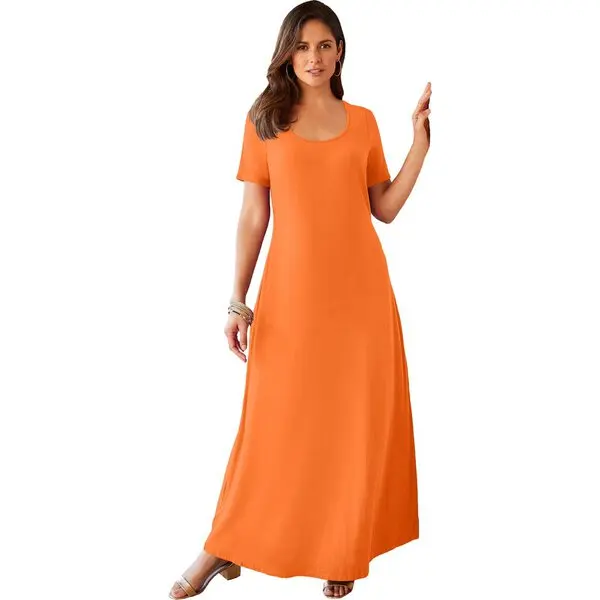 JESSICA LONDON Stretch Cotton T-shirt Maxi Dress - Orange Twist
