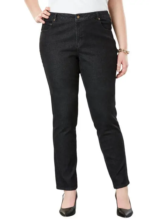 JESSICA LONDON True Fit Stretch Denim Straight Leg Jeans - Black