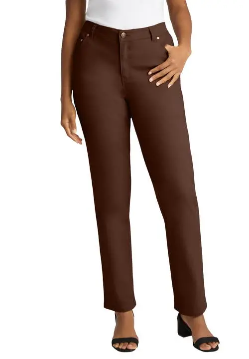 JESSICA LONDON True Fit Stretch Denim Straight Leg Jean - Rich Brown