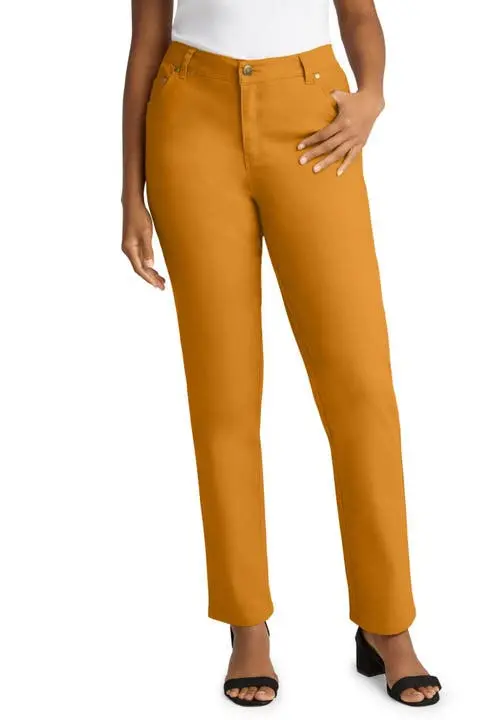 JESSICA LONDON True Fit Stretch Denim Straight Leg Jean - Rich Gold