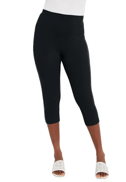 JESSICA LONDON Stretch Cotton Capri Leggings - Black
