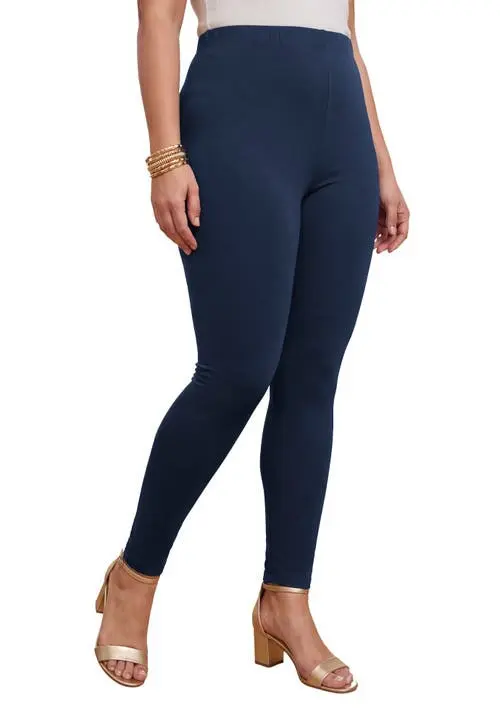 JESSICA LONDON Stretch Cotton Capri Leggings - Navy