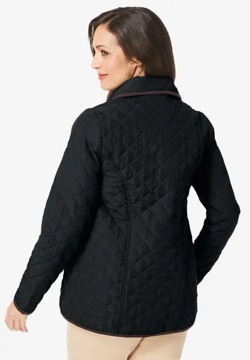 JESSICA LONDON Snap Front Quilted Coat - Black