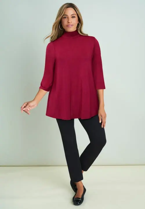 JESSICA LONDON Mockneck Swing Tunic - Black