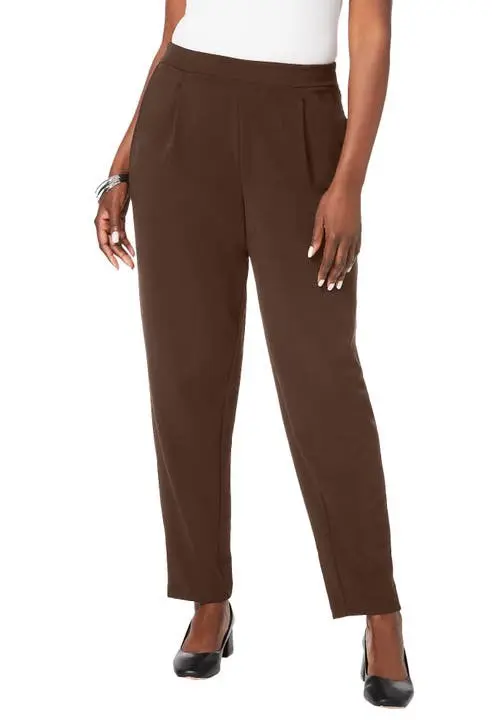 JESSICA LONDON Stretch Knit Crepe Straight Leg Pants - Chocolate