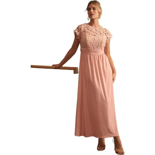 JESSICA LONDON Lace Illusion Sweetheart Neckline Maxi Dress - Soft Blush