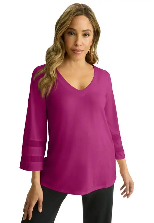 JESSICA LONDON Stretch Knit Mesh Inset Sleeve Tunic - Raspberry