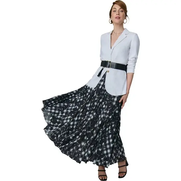 JESSICA LONDON Flowing Crinkled Maxi Skirt - Black Gingham Floral