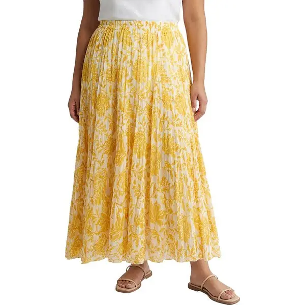 JESSICA LONDON Flowing Crinkled Maxi Skirt - Golden Floral Tapestry