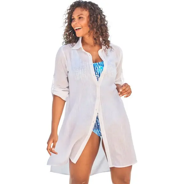 SWIM 365 Button-front Swim Cover Up - White