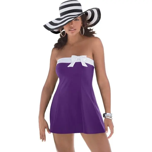 SWIM 365 Bandeau Swimdress - Grape Jam White