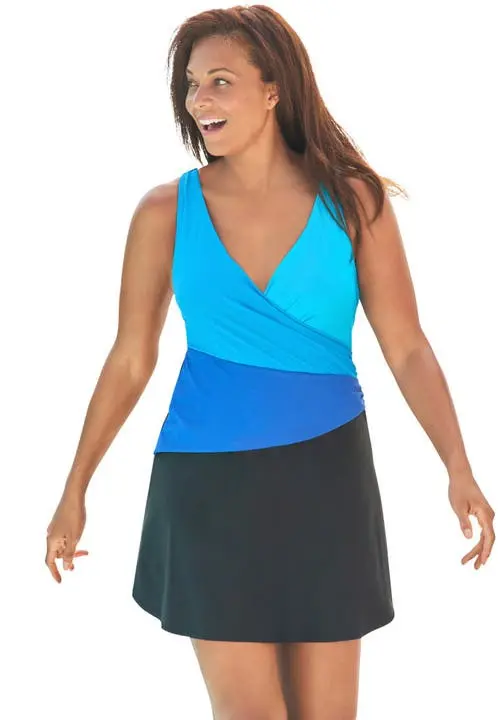 SWIM 365 Colorblock Fit-and-flare Swim Dress - Black Ultramarine Colorblock