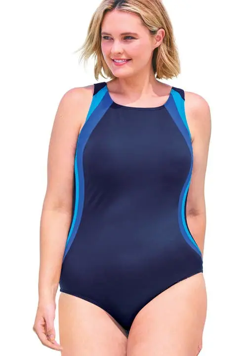 SWIM 365 Color Block One-piece Swimsuit - Navy Dream Blue