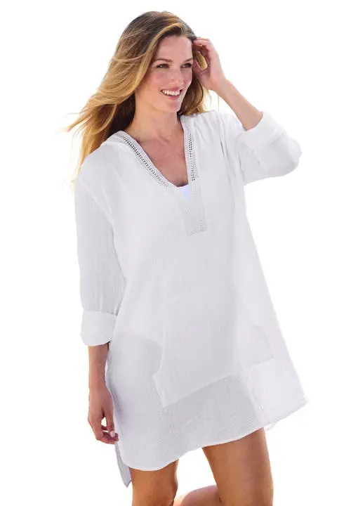 SWIM 365 Embroidered Cotton Gauze Cover-up - White