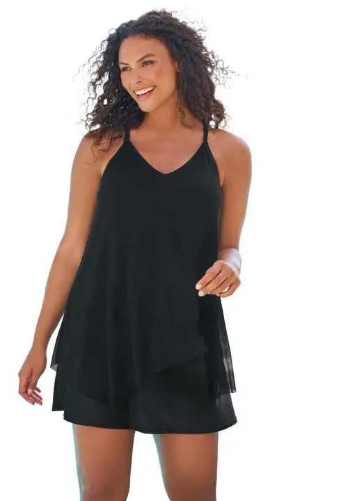 SWIM 365 Longer-length Mesh Tankini Top - Black