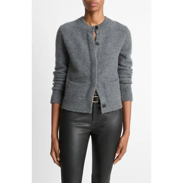 Vince Cashmere Crewneck Cardigan - Heather Graphite