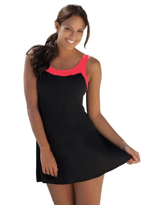 SWIM 365 Colorblock Two-piece Swim Dress - Black Coral Ruby