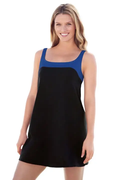 SWIM 365 Colorblock Two-piece Swim Dress - Black Dark Sapphire