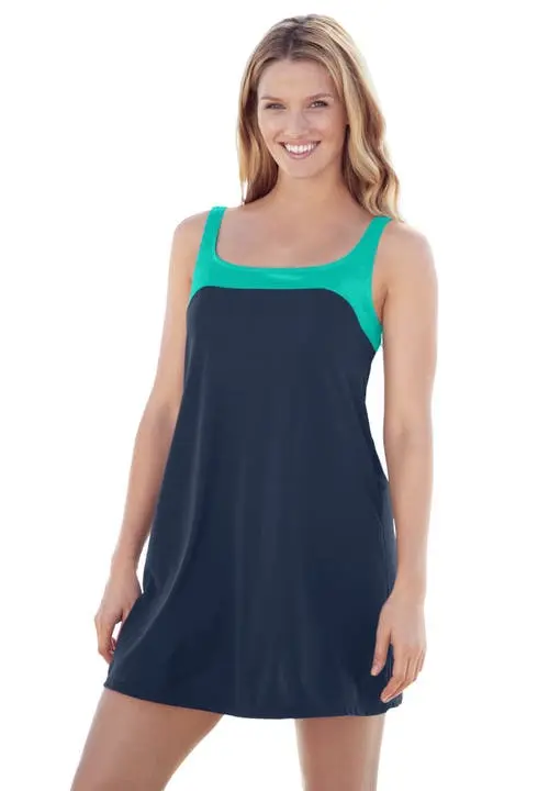 SWIM 365 Colorblock Two-piece Swim Dress - Navy Aqua