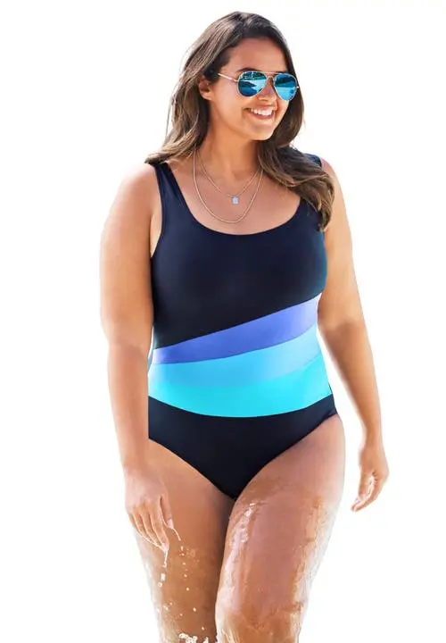 SWIM 365 Colorblock One-piece Swimsuit - Navy Blue Sea